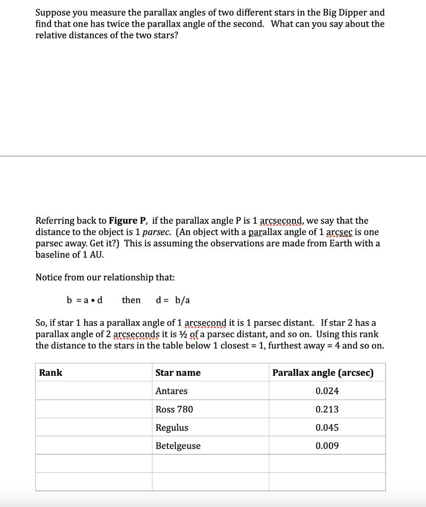 Solved Suppose You Measure The Parallax Angles Of Two