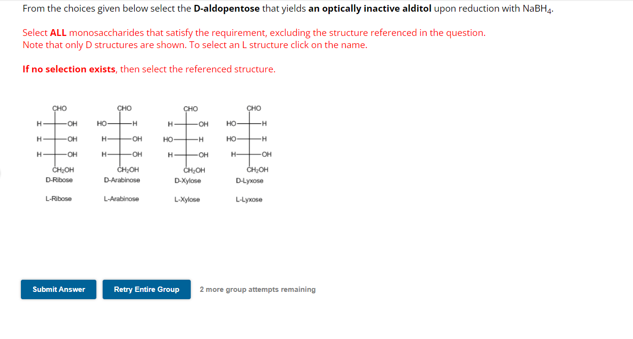 Solved From the choices given below select the D-aldopentose | Chegg.com