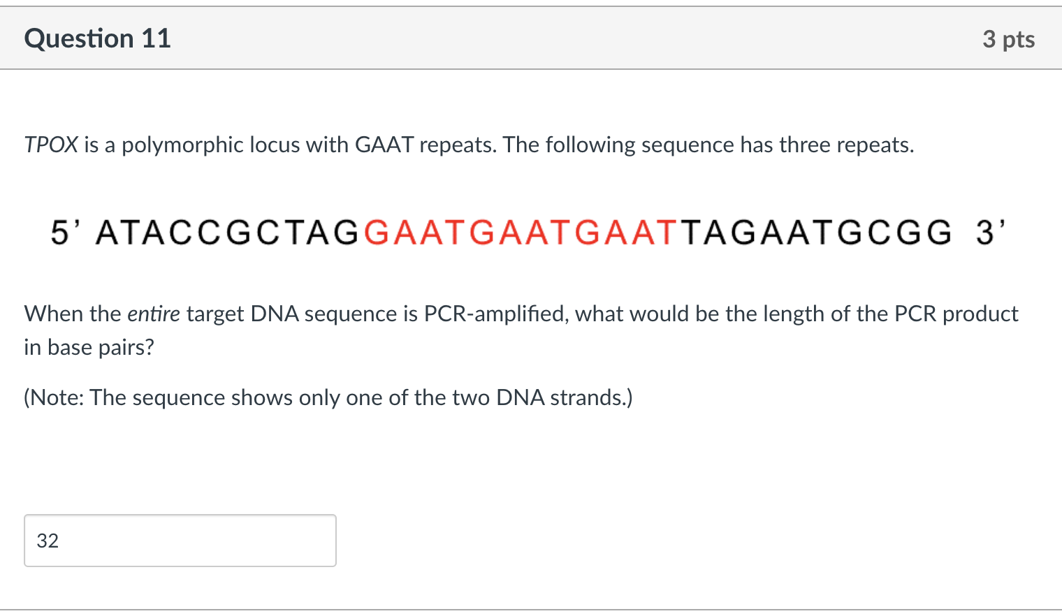 Solved Question 11 3 pts TPOX is a polymorphic locus with | Chegg.com
