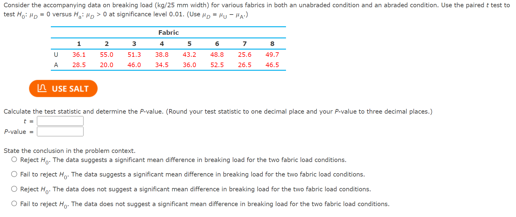 Solved Consider the accompanying data on breaking load ( | Chegg.com