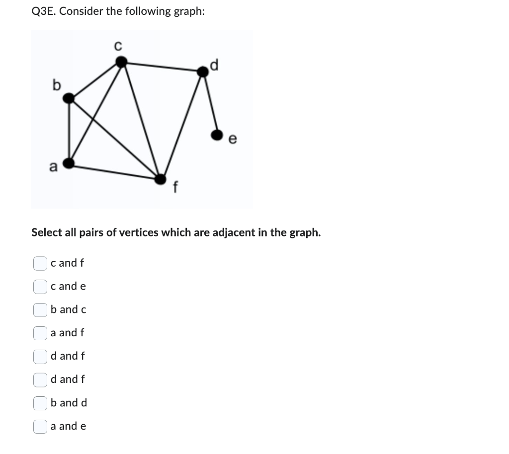 Solved Q3E. Consider the following graph: Select all pairs | Chegg.com