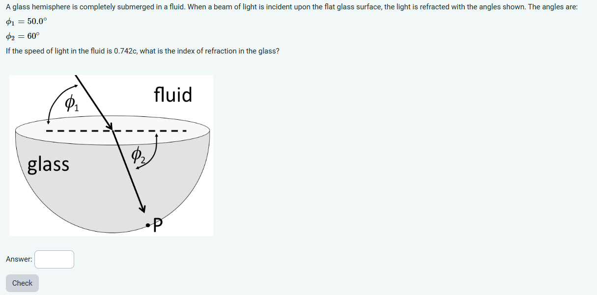Solved A glass hemisphere is ﻿completely submerged in ﻿a | Chegg.com