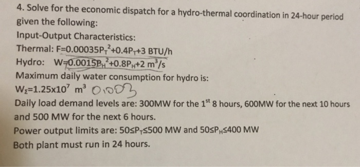 4. Solve for the economic dispatch for a | Chegg.com