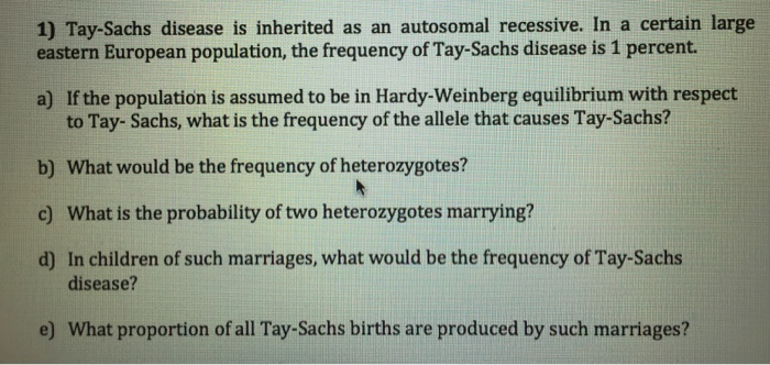 Solved 1) Tay-Sachs disease is inherited as an autosomal | Chegg.com