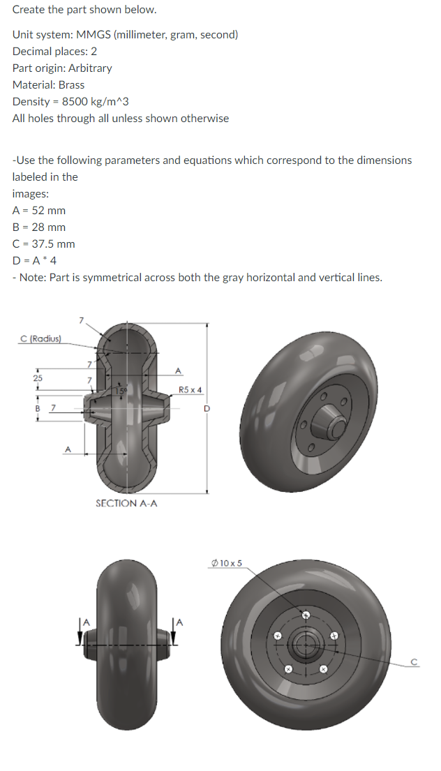 Solved Create the part shown below. Unit system: MMGS | Chegg.com