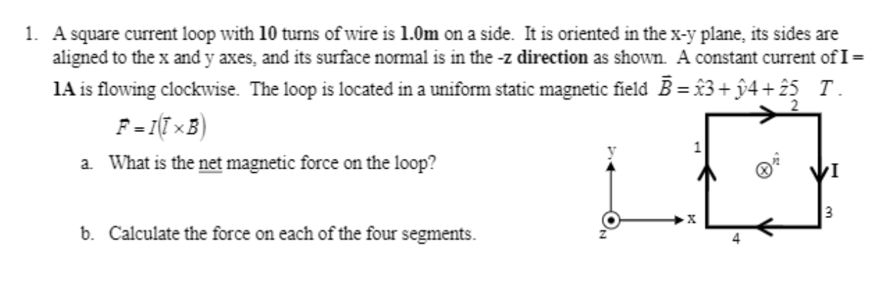 Solved 1. A square current loop with 10 turns of wire is | Chegg.com