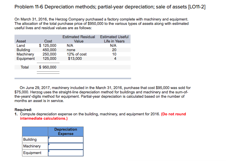 Solved Problem 11-6 Depreciation methods; partial-year | Chegg.com