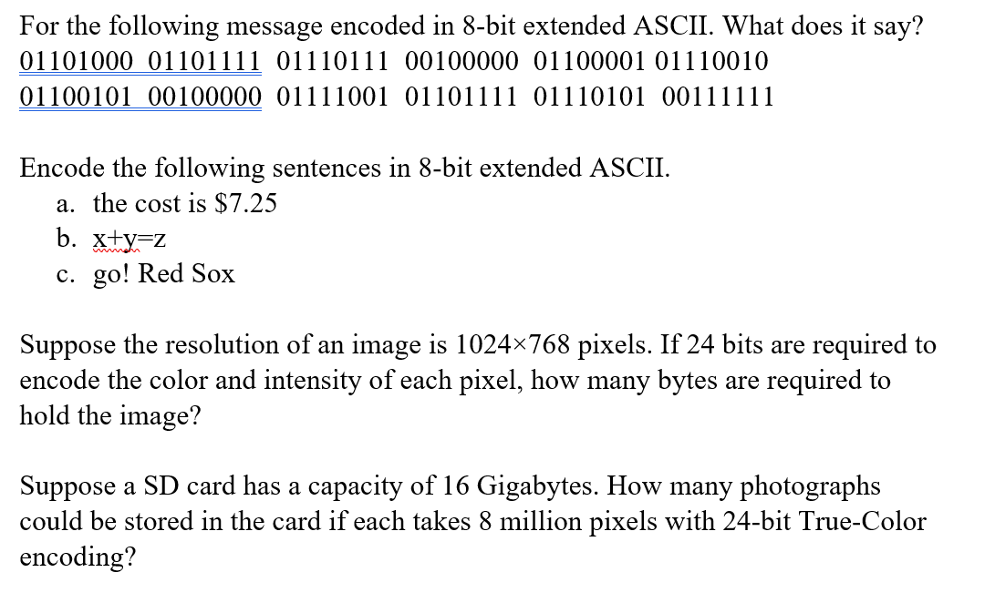 Solved For the following message encoded in 8-bit extended | Chegg.com