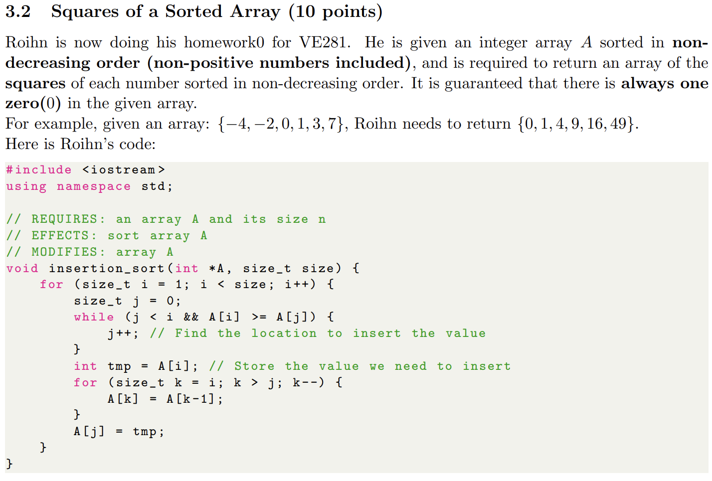 Solved 3.2 Squares of a Sorted Array (10 points) Roihn is | Chegg.com