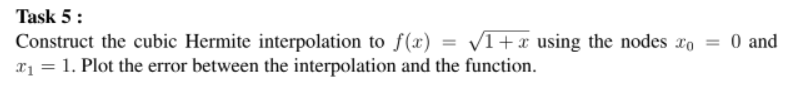 Solved Task 5: Construct the cubic Hermite interpolation to | Chegg.com