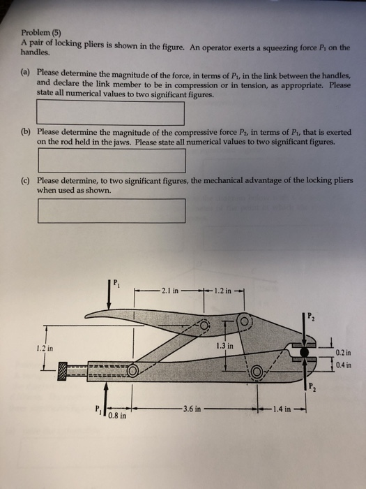 Solved Problem (5) A pair of locking pliers is shown in the | Chegg.com