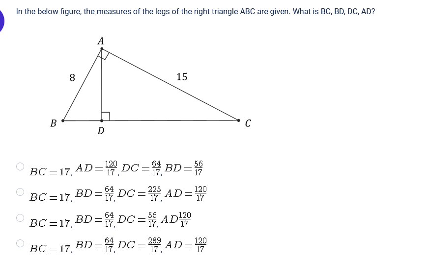 Solved In the below figure, the measures of the legs of the | Chegg.com