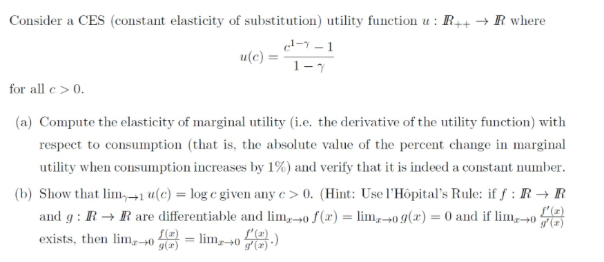 Solved Consider a CES (constant elasticity of substitution) | Chegg.com