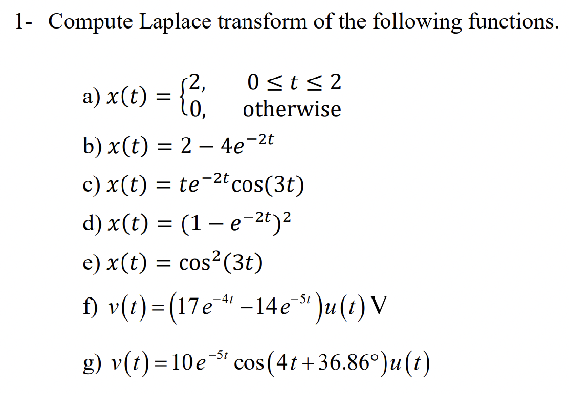 Solved 1- Compute Laplace transform of the following | Chegg.com