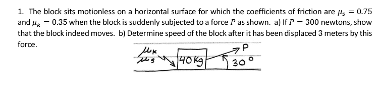Solved 1. The block sits motionless on a horizontal surface | Chegg.com