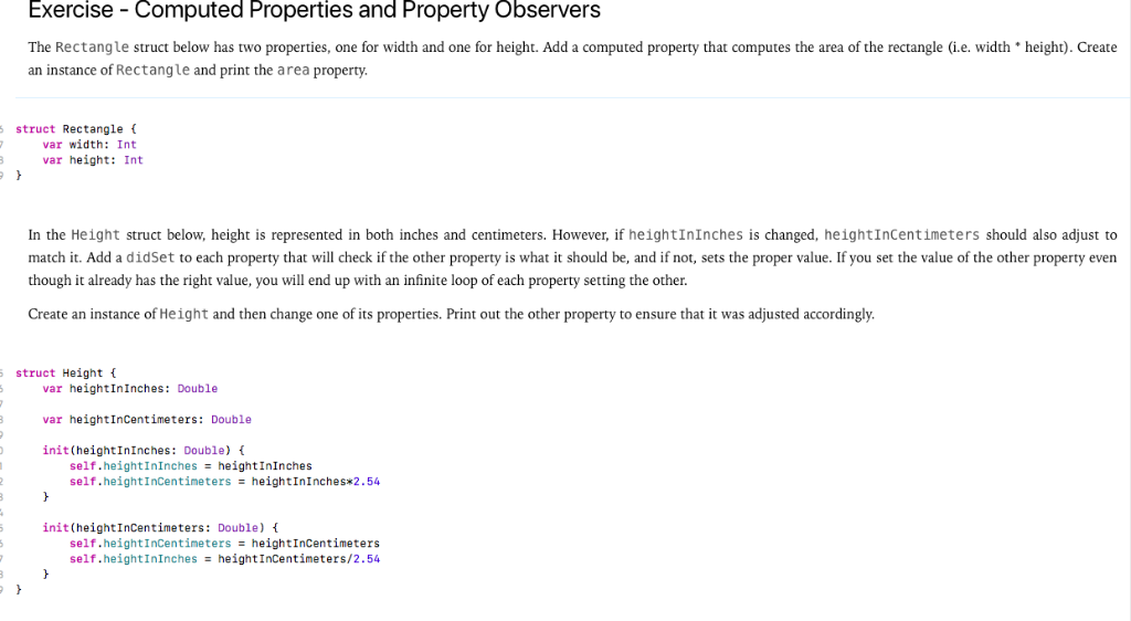Solved Exercise Computed Properties and Property Observers | Chegg.com