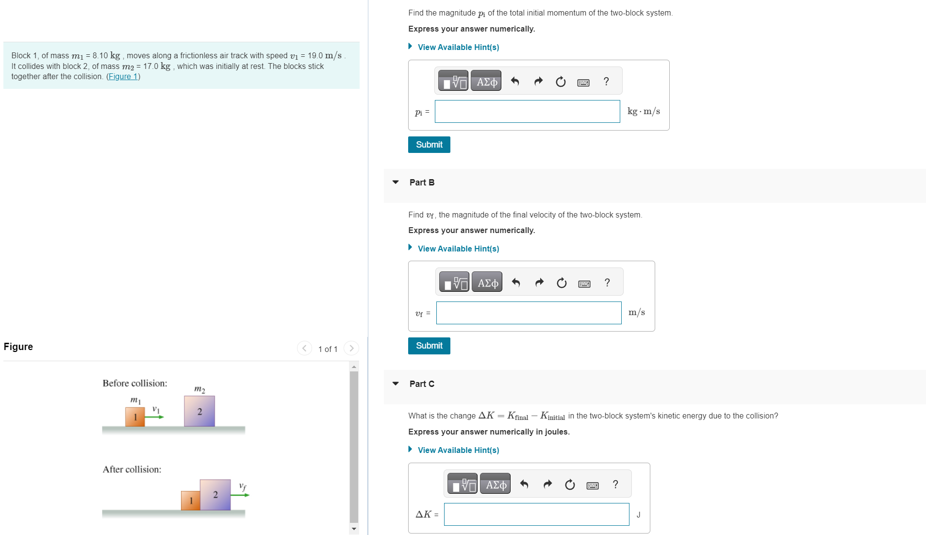 Solved Find the magnitude pi of the total initial momentum | Chegg.com