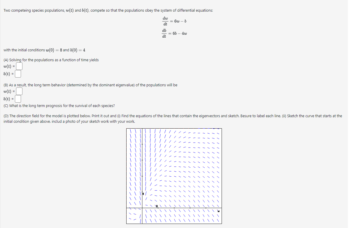 Solved dtdw=6w−bdtdb=6b−4w with the initial conditions | Chegg.com