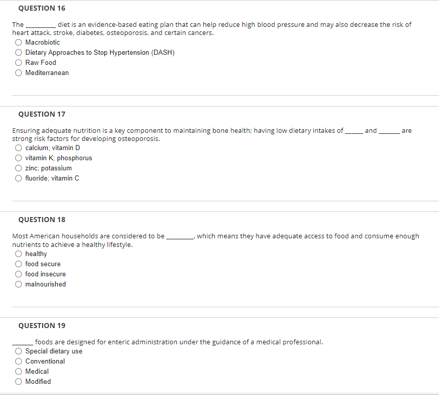 Solved QUESTION 16 The diet is an evidence-based eating plan | Chegg.com