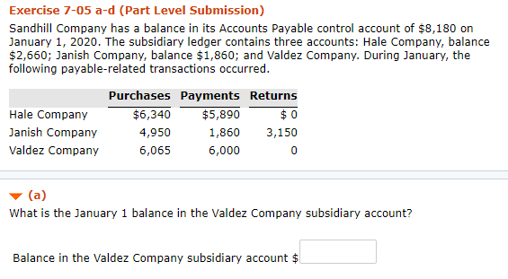 Solved Exercise 7-05 a-d (Part Level Submission) Sandhill | Chegg.com
