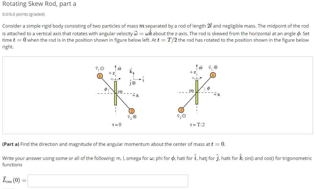 Solved Rotating Skew Rod, part a 0.0/6.0 points (graded) | Chegg.com