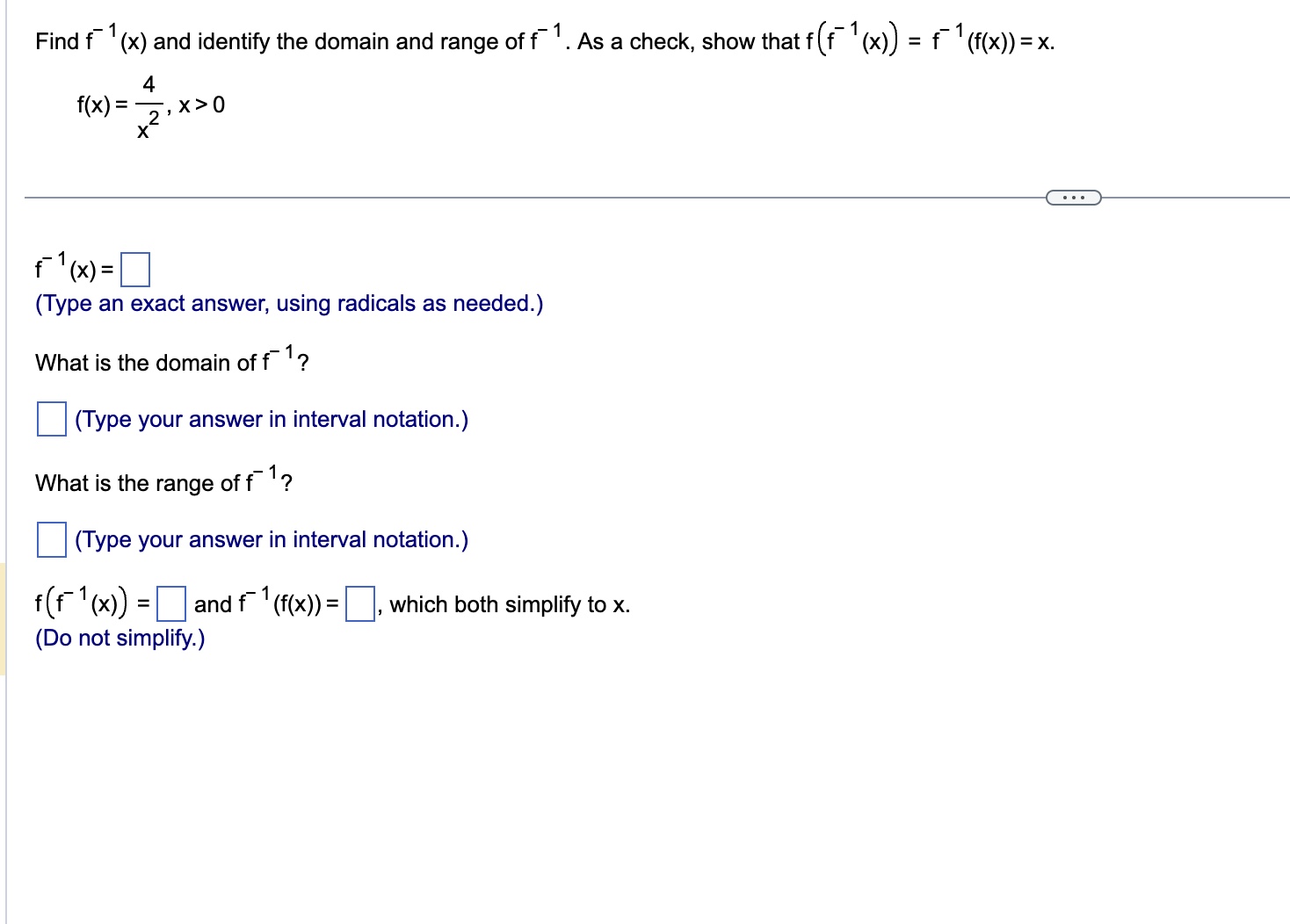 Solved Find f-1(x) ﻿and identify the domain and range of | Chegg.com