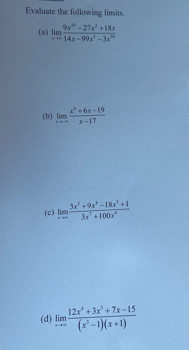 Solved Evaluate the following limits. (a) | Chegg.com
