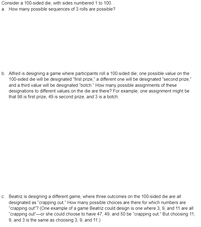 Solved Consider a 100-sided die, with sides numbered 1 to | Chegg.com