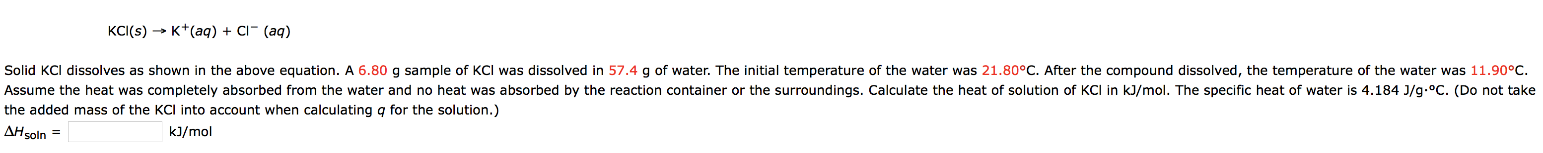 Solved KCl(s) → K+(aq) + Cl- (aq) Solid KCl dissolves as | Chegg.com