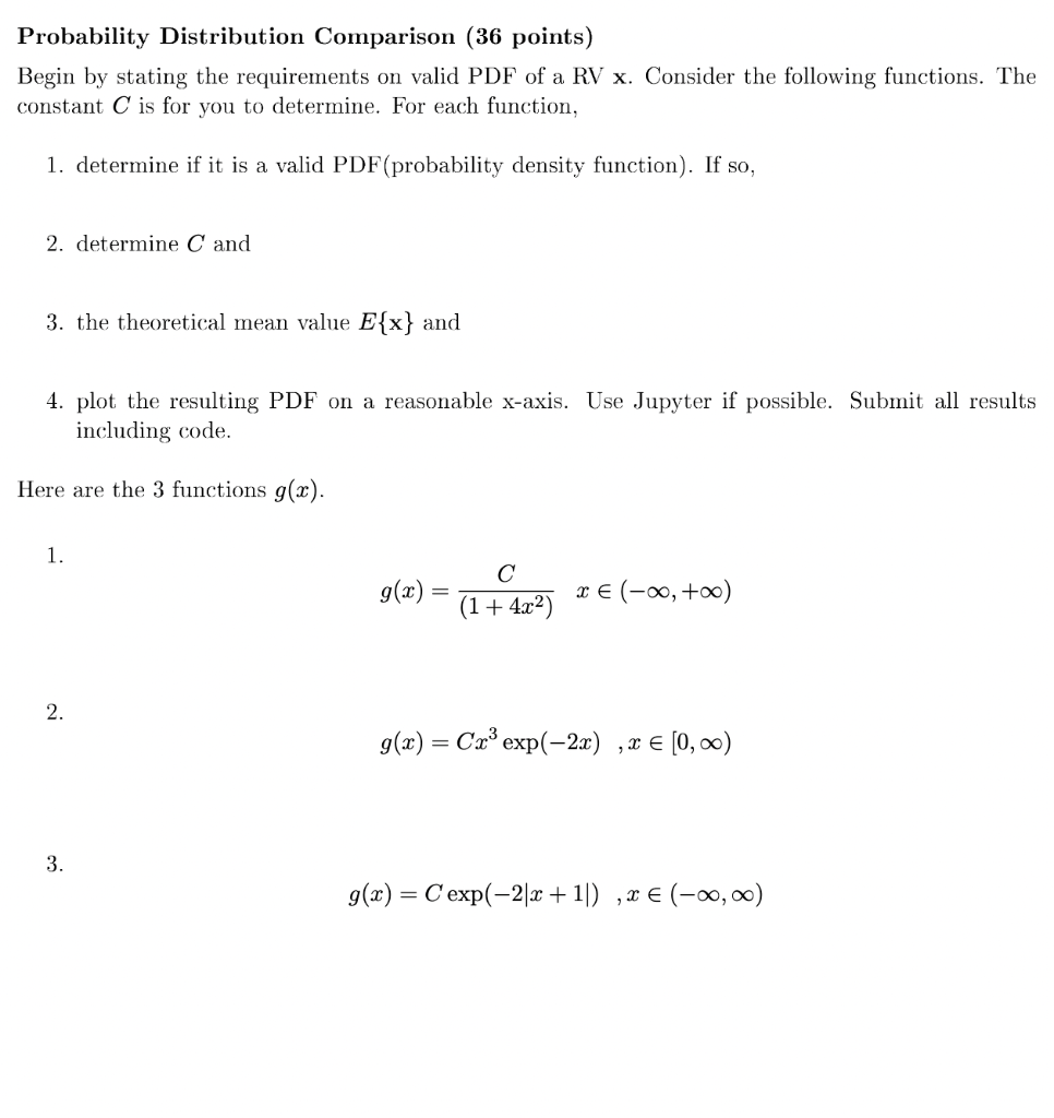 Solved Probability Distribution Comparison (36 points) Begin | Chegg.com