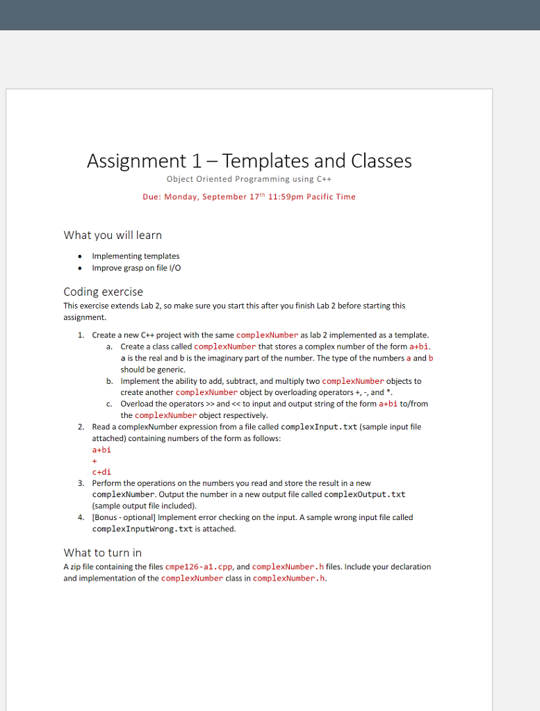 Solved Assignment 1- Templates and Classes Object Oriented | Chegg.com