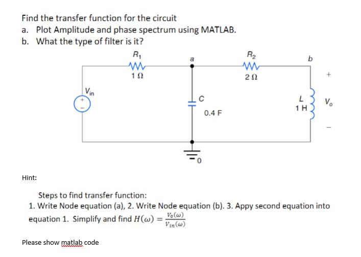 Solved Find the transfer function for the circuit a. Plot | Chegg.com