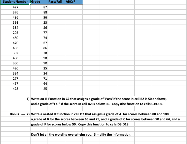 Solved Student Number Grade Pass/Fail ABC/F 427 376 486 391 | Chegg.com