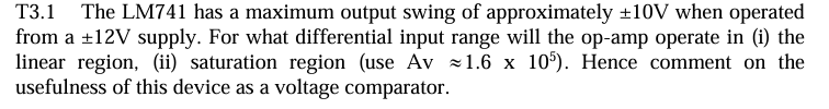 Solved T3.1 ﻿The LM741 ﻿has a maximum output swing of | Chegg.com