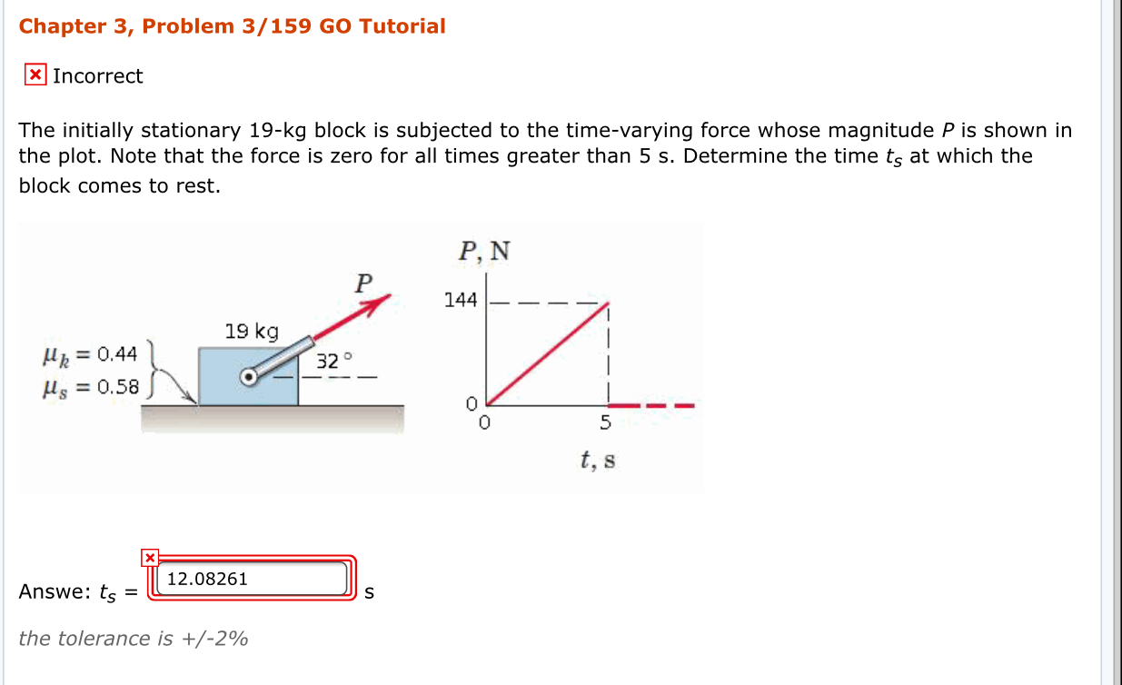 Solved Chapter 3, Problem 3/159 GO Tutorial X Incorrect The | Chegg.com