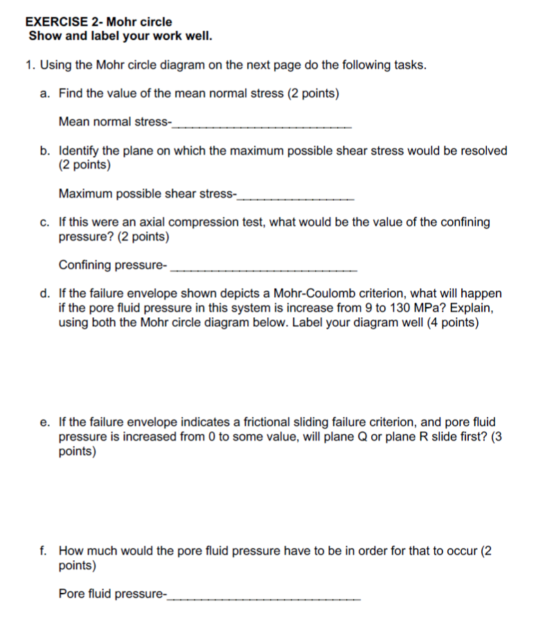 Solved EXERCISE 2- Mohr circle Show and label your work | Chegg.com