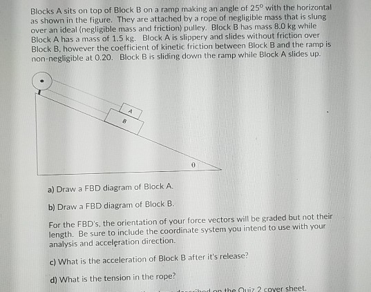 Solved Blocks A sits on top of Block B on a ramp making an | Chegg.com