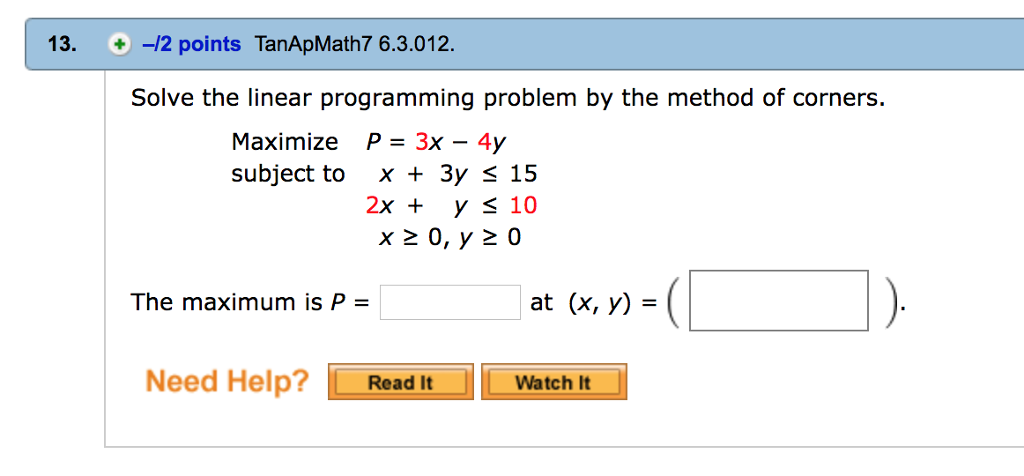 Solved 13. + -/2 points TanApMath7 6.3.012. Solve the linear | Chegg.com