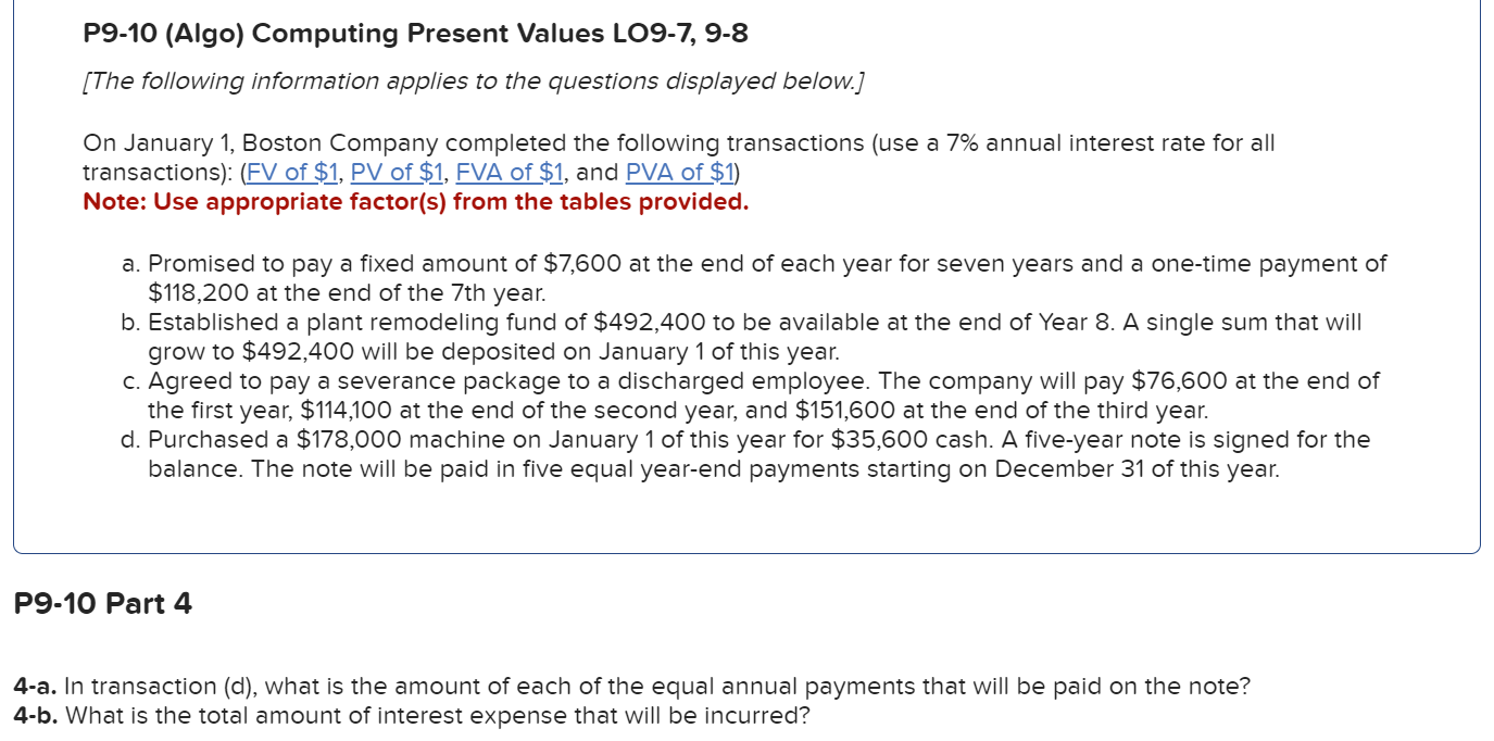 Solved P9-10 (Algo) Computing Present Values L09-7, 9-8 [The | Chegg.com