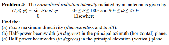 Solved Problem 4: The normalized radiation intensity | Chegg.com