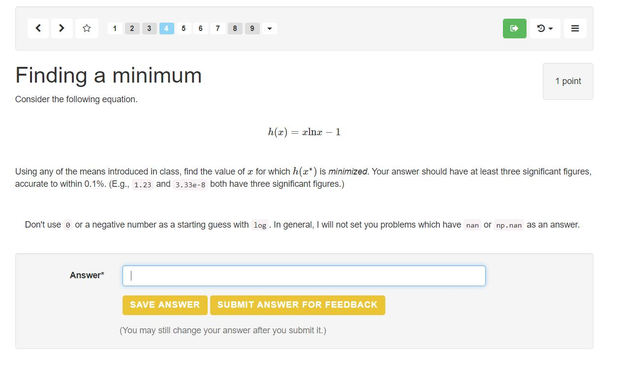 1 2 3 4 5 6 7 8 9 Finding a minimum 1 point | Chegg.com