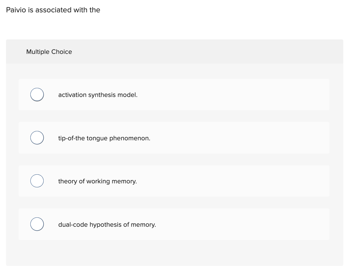 Solved Paivio is associated with the Multiple Choice | Chegg.com