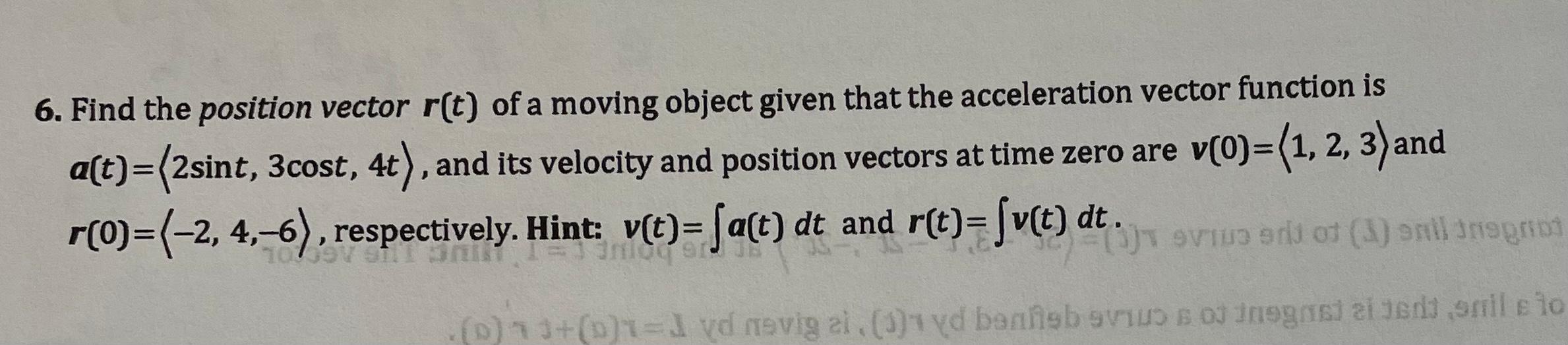 Solved 6. Find the position vector r(t) of a moving object | Chegg.com