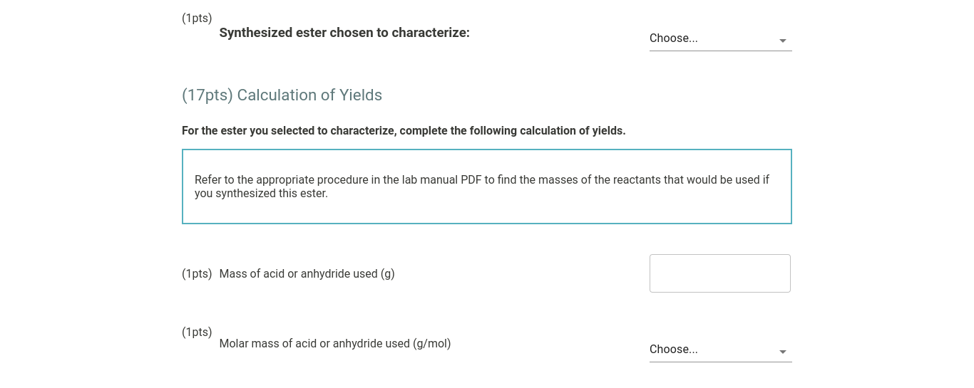 Report Table E.1: Synthesis of Esters Table view List | Chegg.com