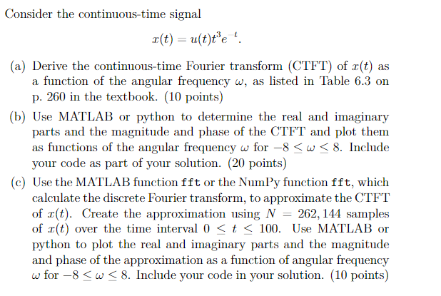 Solved Consider the continuous-time signal x(t)=u(t)t3e−t. | Chegg.com
