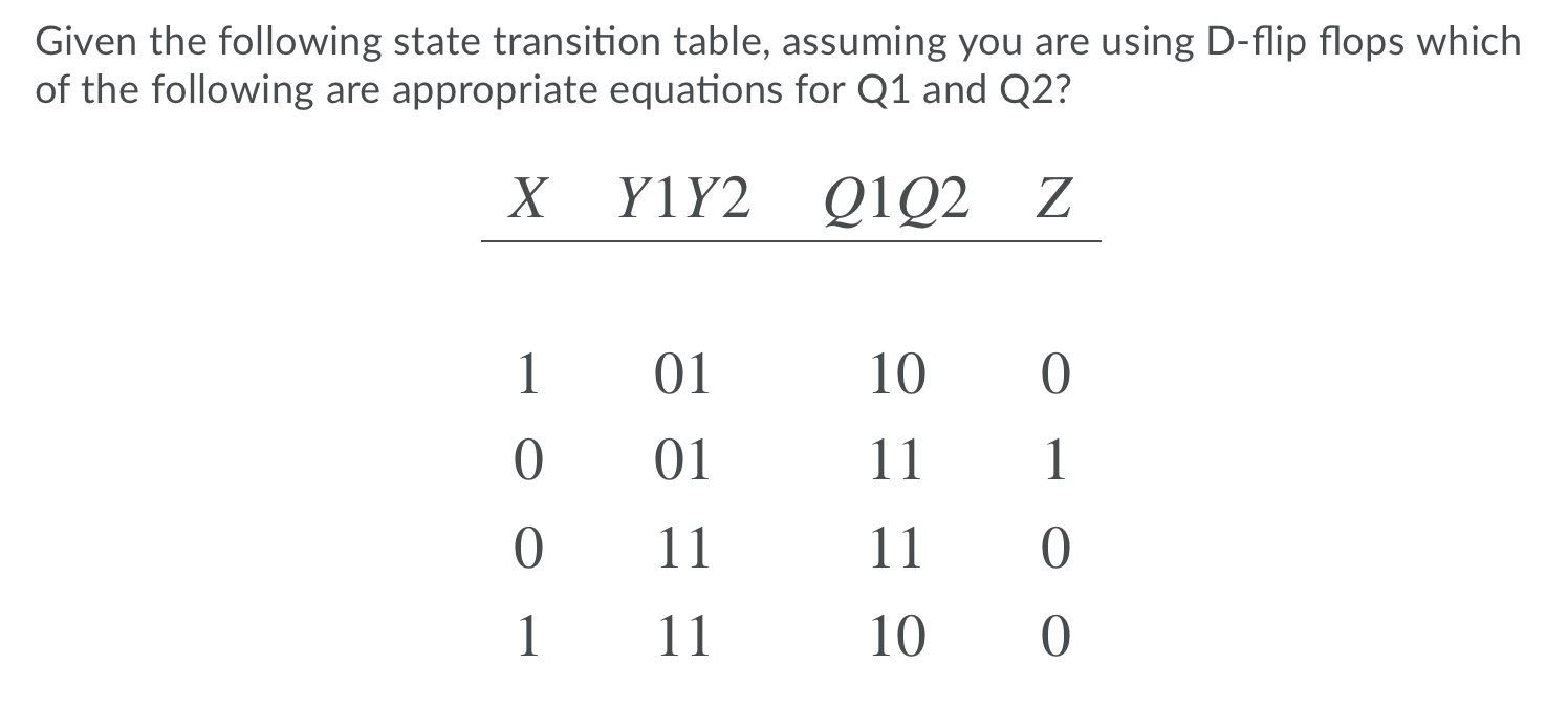 Solved Given the following state transition table, assuming | Chegg.com