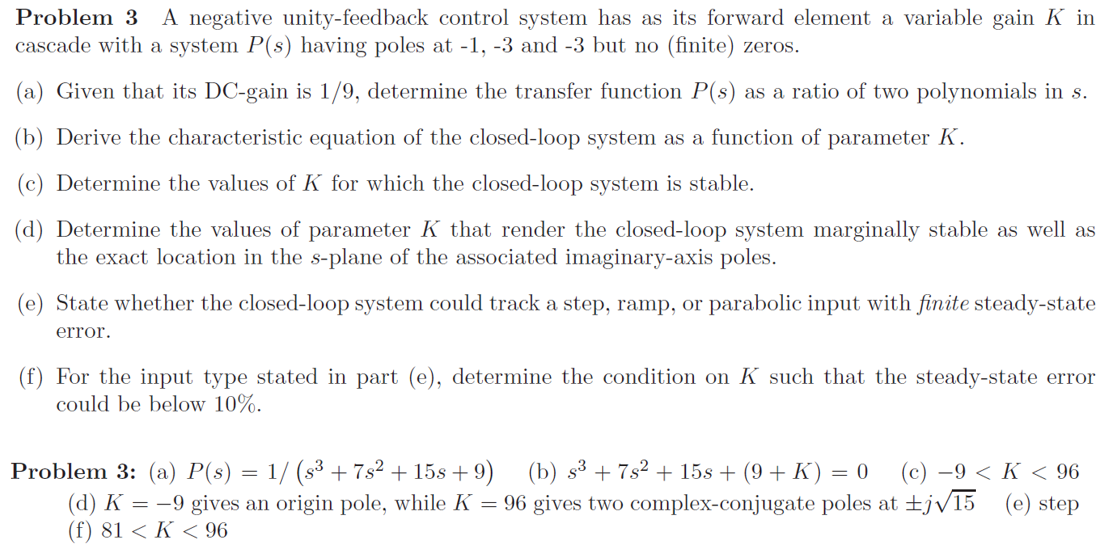 Solved Problem 3 A negative unity-feedback control system | Chegg.com