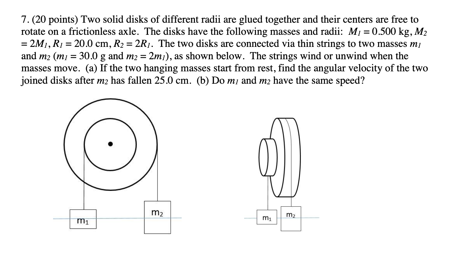 Solved 7.(20 points) Two solid disks of different radii are | Chegg.com