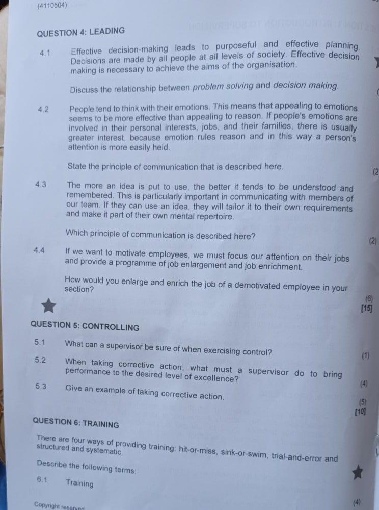 Solved QUESTION 4: LEADING 4.1 Effective decision-making | Chegg.com