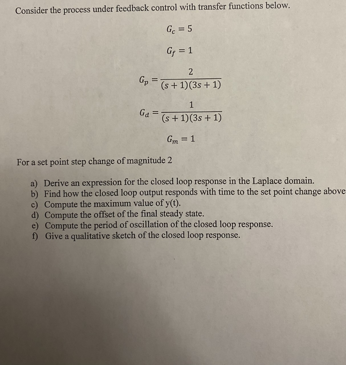 Solved Consider the process under feedback control with | Chegg.com